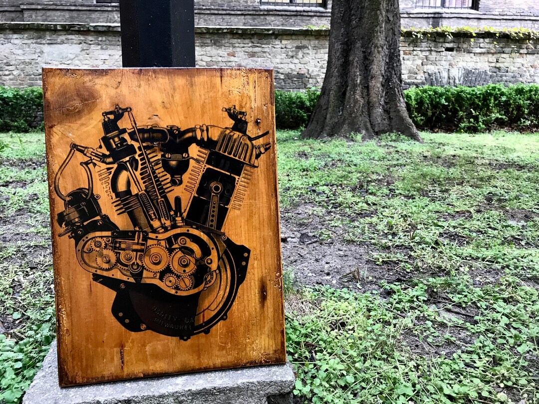 Vintage Harley Davidson Model J JD Engine Home Decor Wooden Picture ...