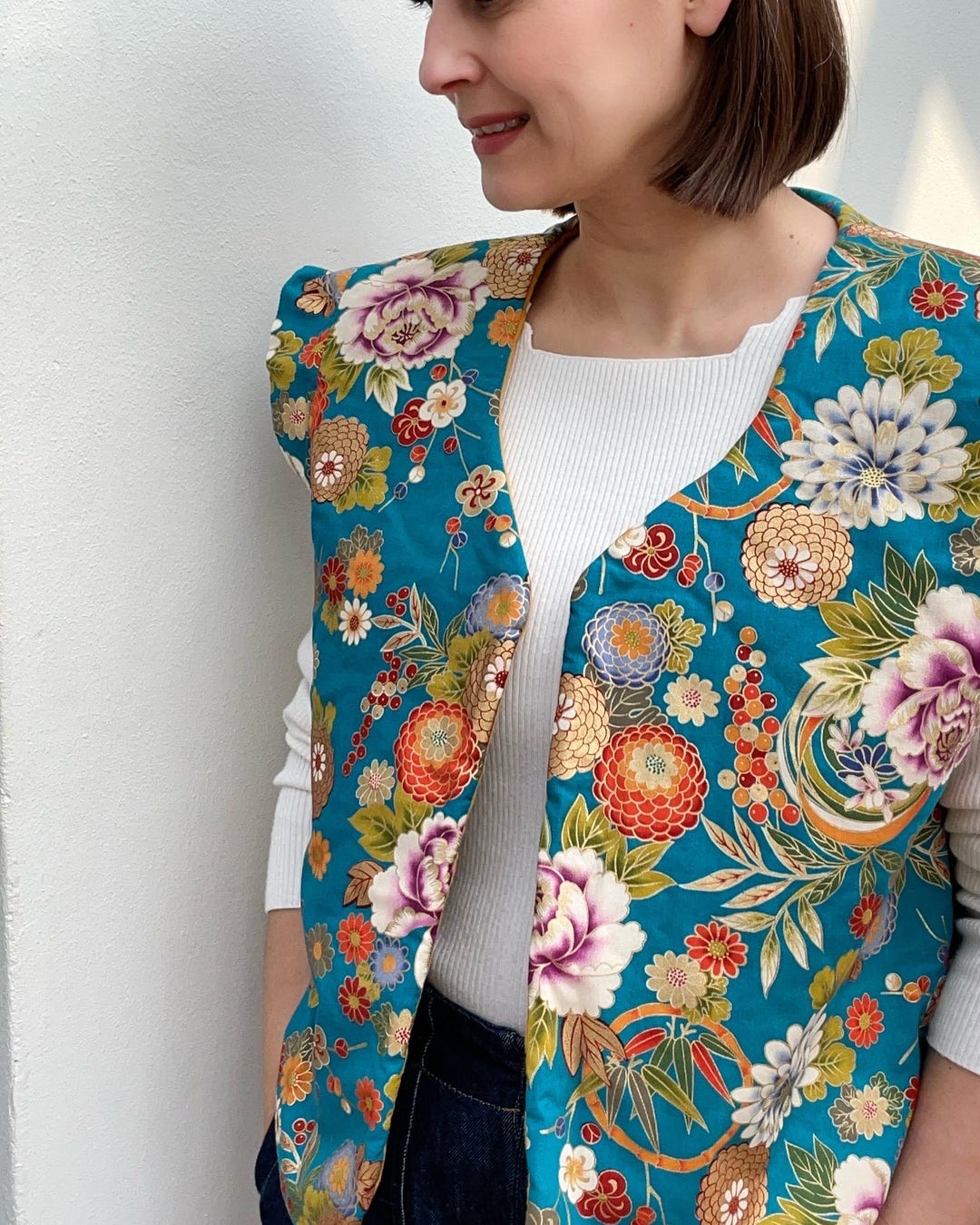 Women's Sleeveless Vest in Japanese Fabric Lined With Quilted Double ...