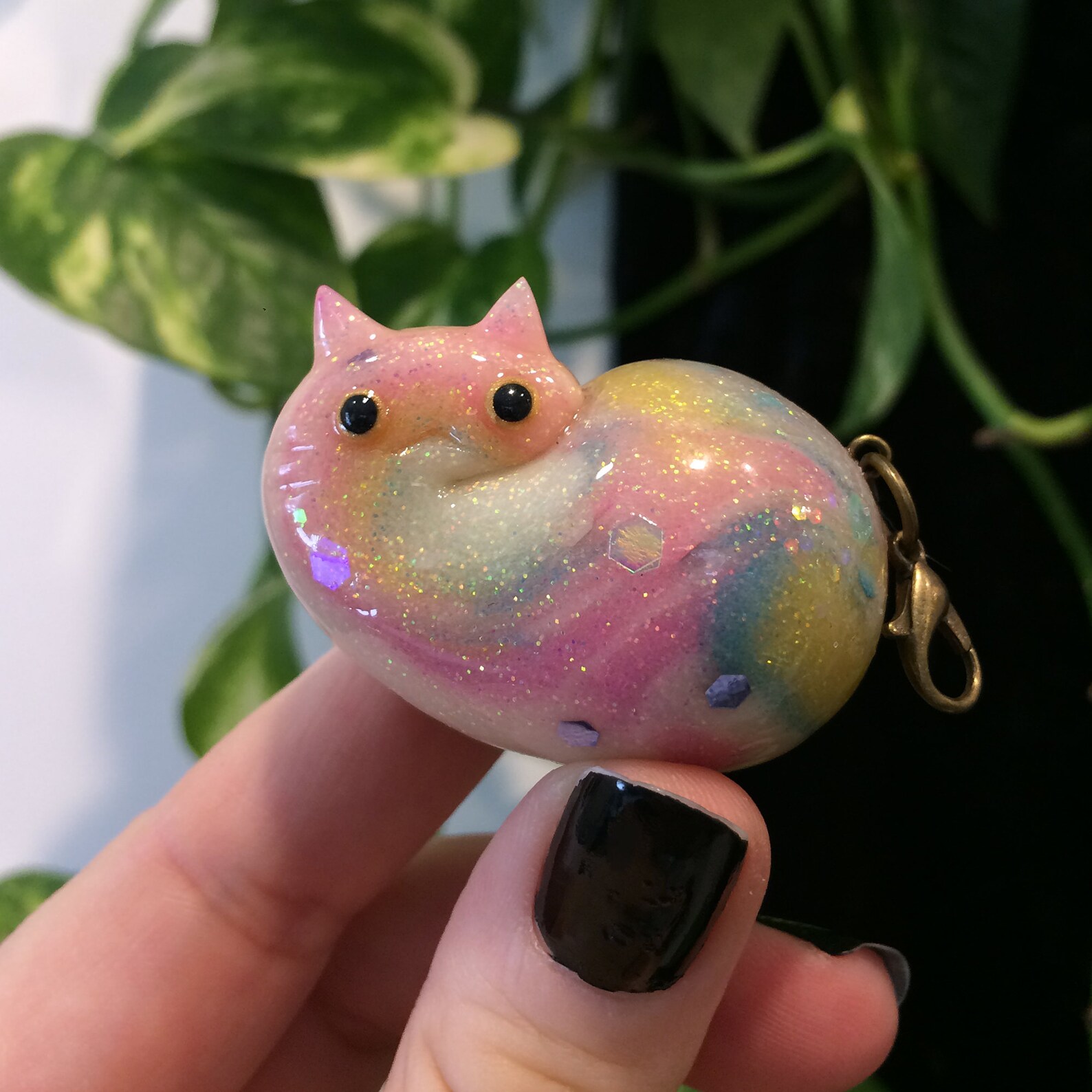 Blobby Cats Cute Rainbow Glitter Swirl Polymer Clay Cat | Etsy