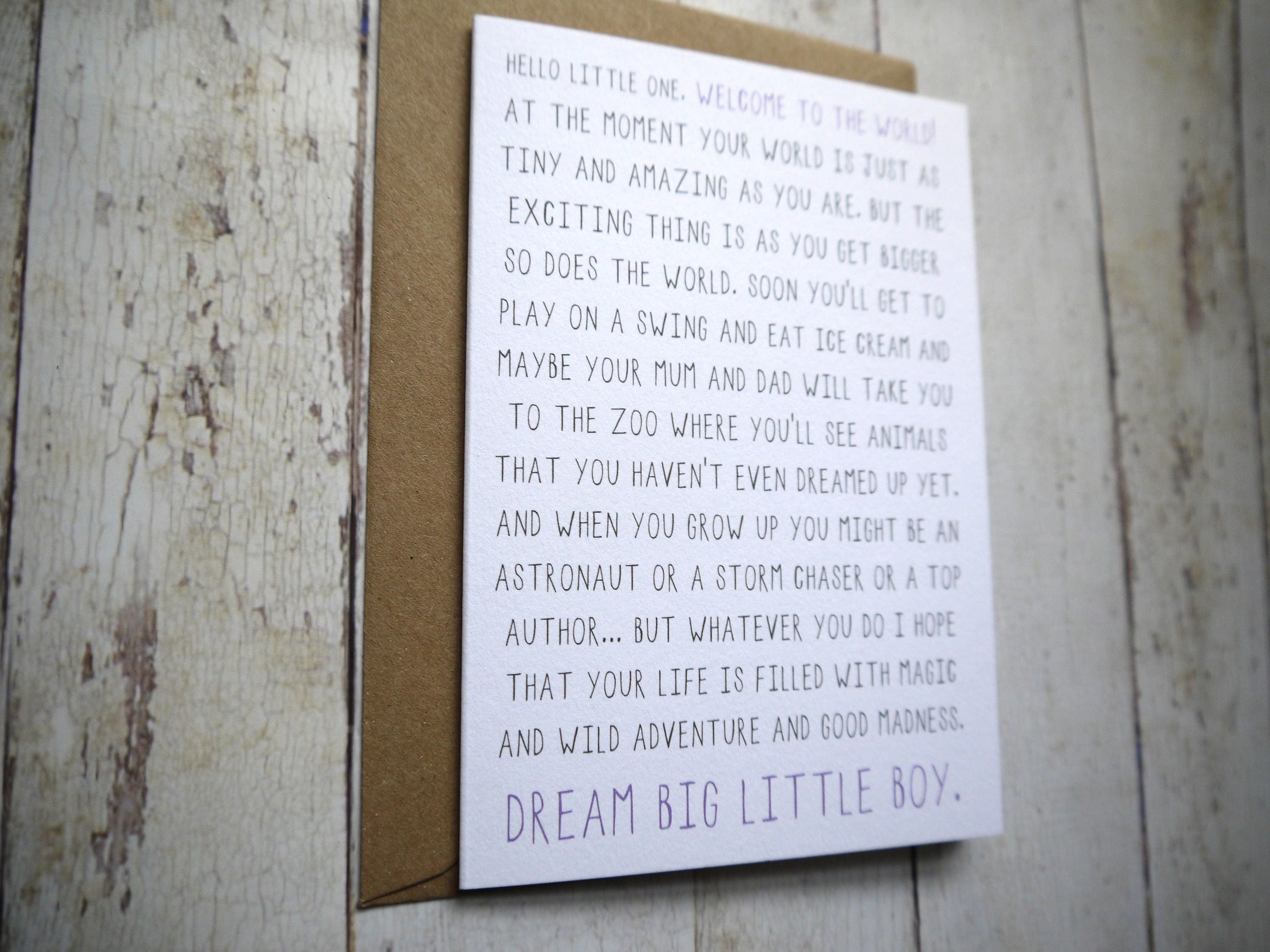 New Baby Card // Cute New Baby Boy Card // Letter to Baby // - Etsy