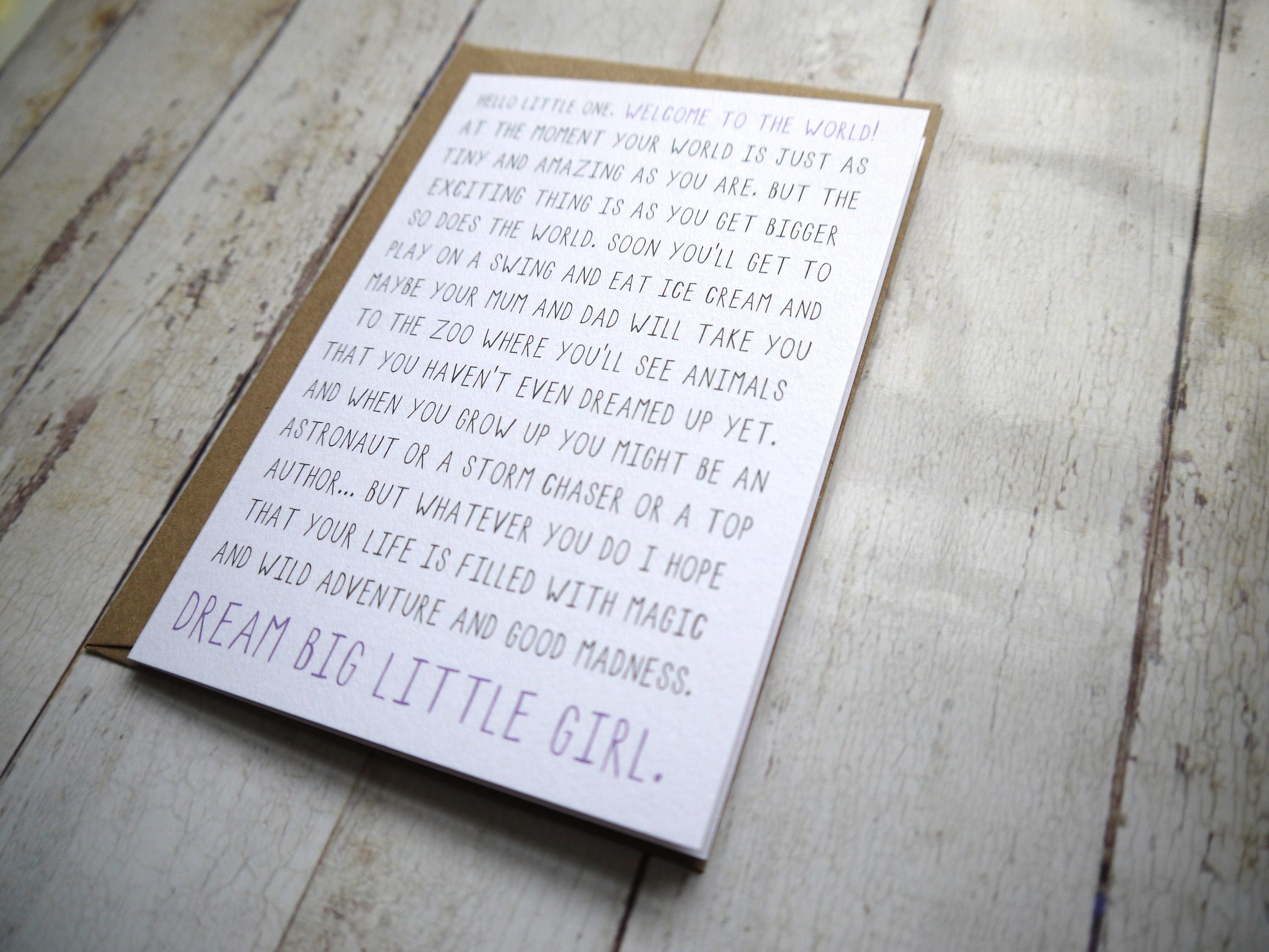 New Baby Card // Cute New Baby Girl Card // Letter to Baby // - Etsy UK