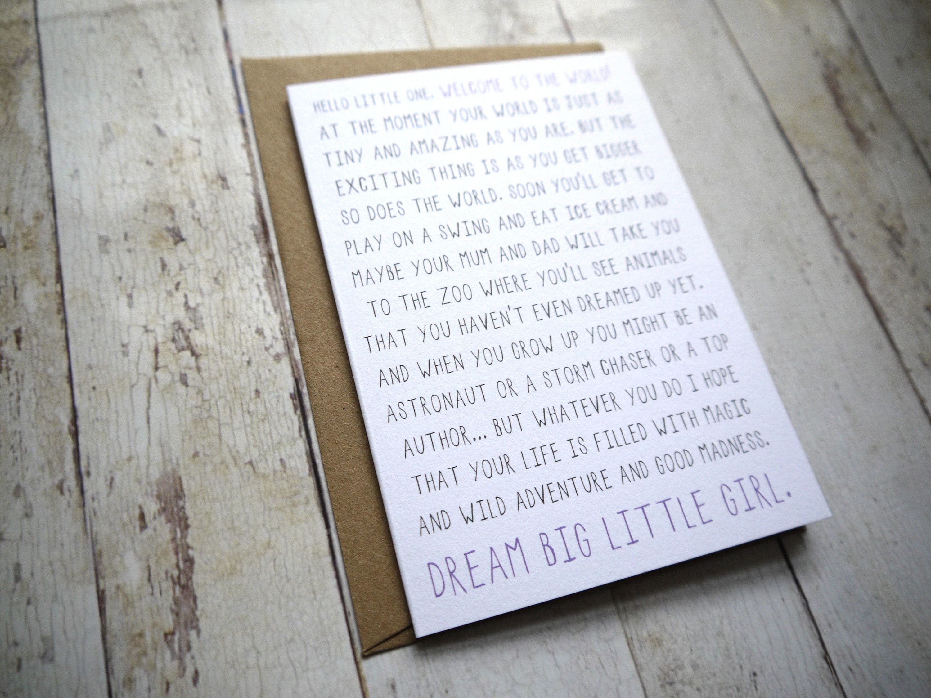 New Baby Card // Cute New Baby Girl Card // Letter to Baby // - Etsy UK