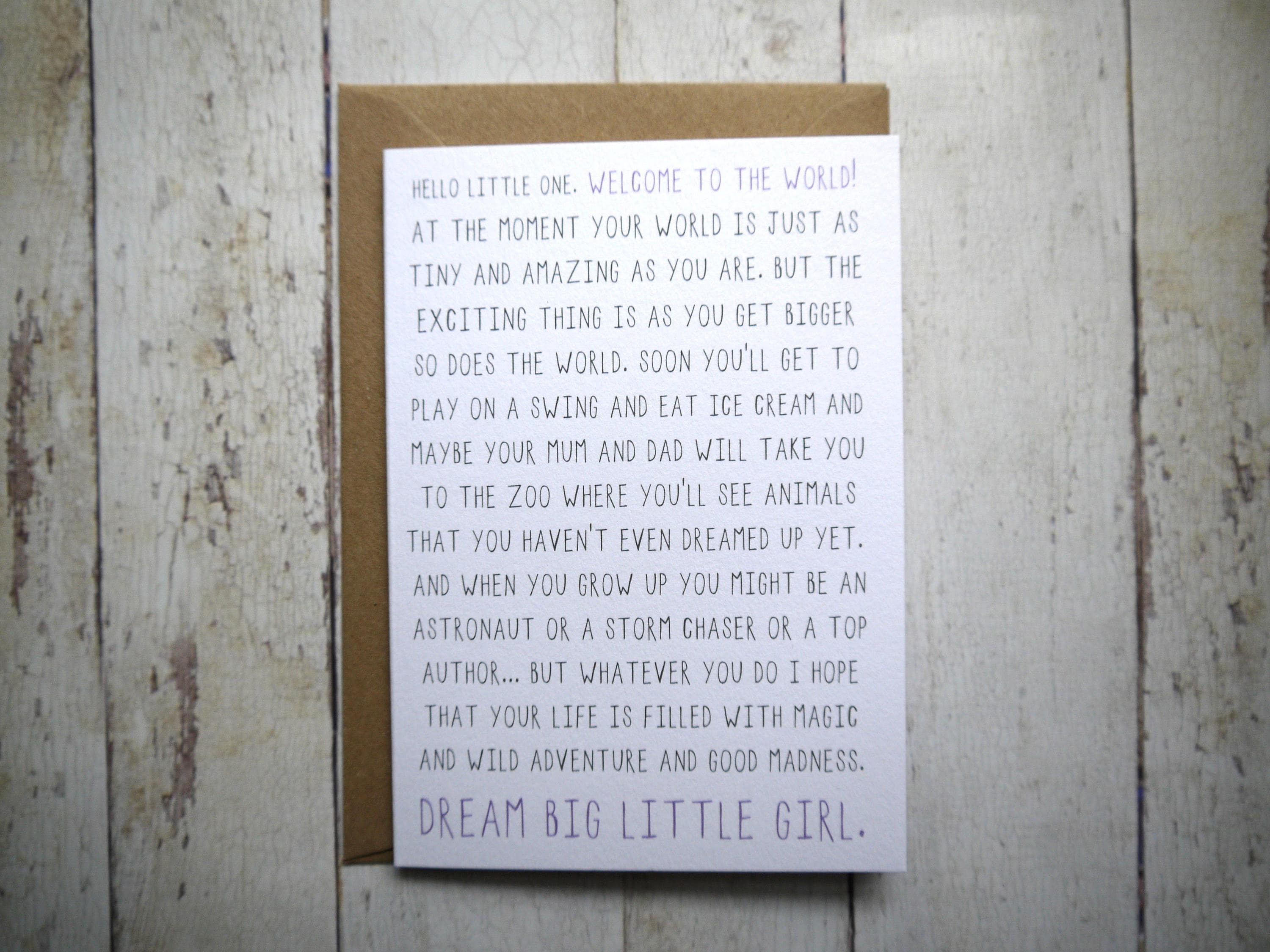 New Baby Card // Cute New Baby Girl Card // Letter to Baby // - Etsy