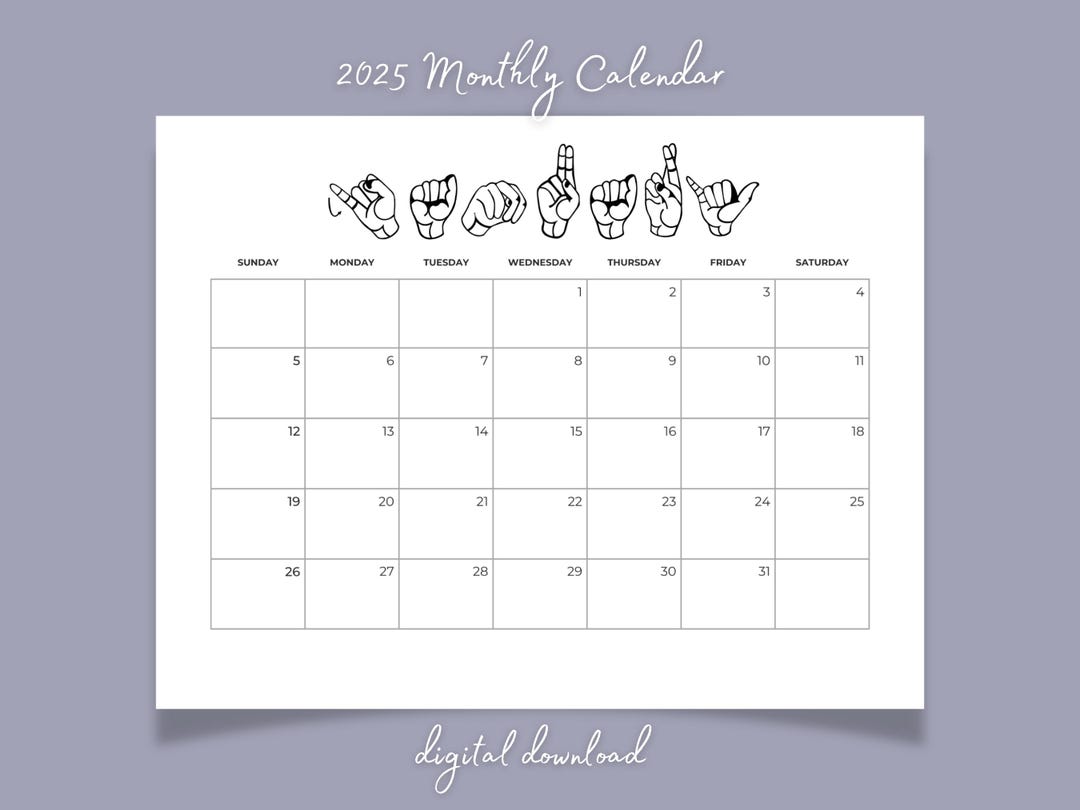 ASL Calendar | Calendar | 2025 | Hearing Loss | Digital Download | Art ...