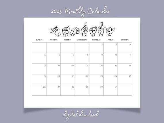 Calender Sign Language Calendar Monthly Labels Polka Dot ASL