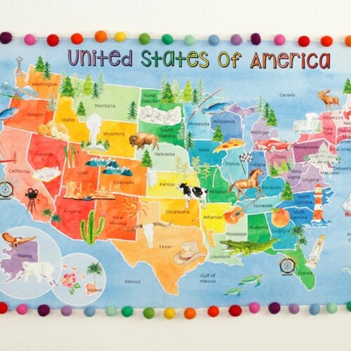 USA Map Printable Rainbow US Map USA Map Painting Classroom - Etsy