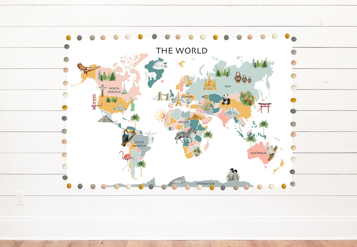 World Map Pastel World Map World Map Painting Classroom - Etsy Canada