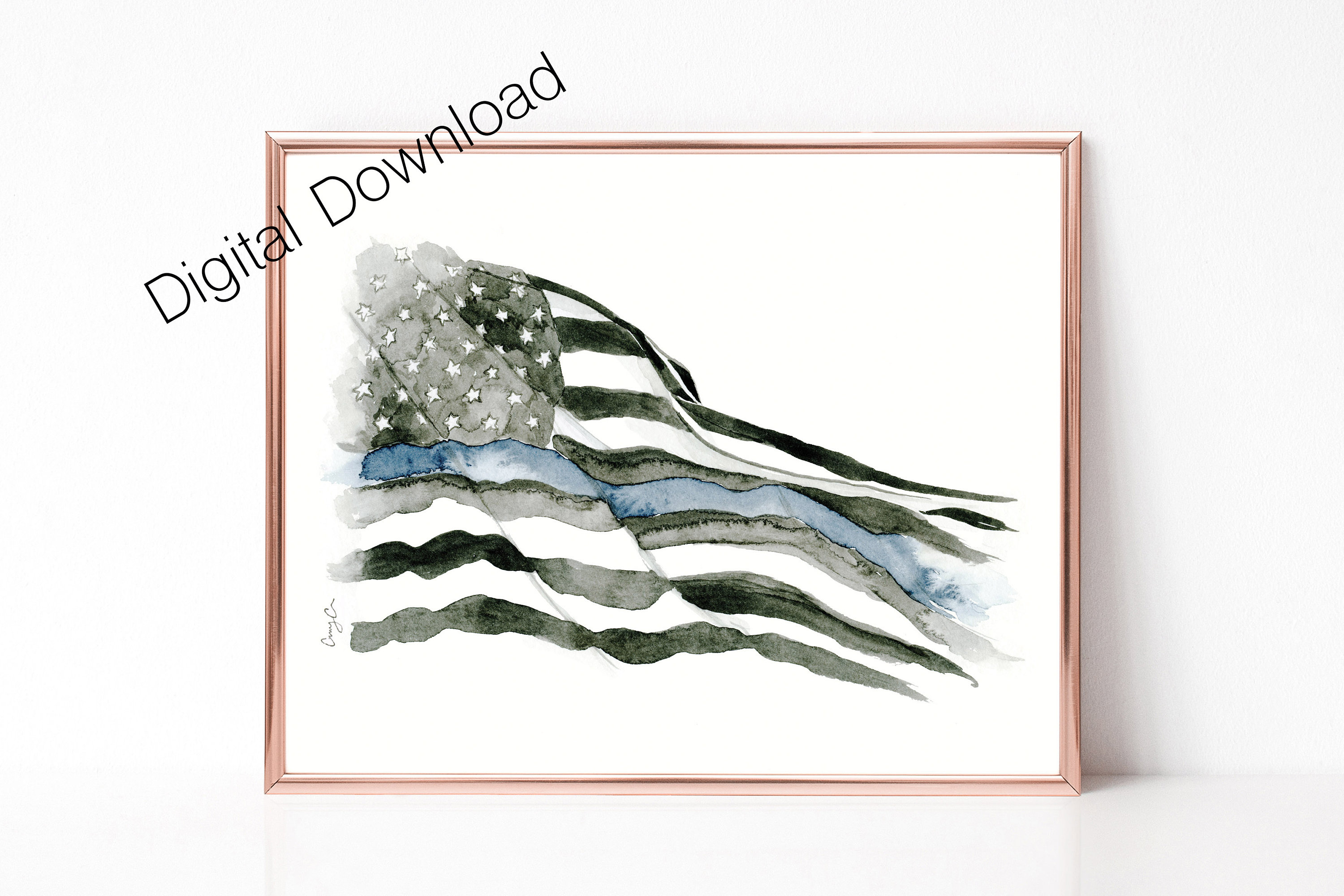 Thin Blue Line Flag Print Printable Wall Art Thin Blue Line | Etsy