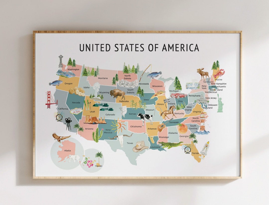 USA Map Digital Download, Pastel US Map, USA Map Painting, Classroom ...