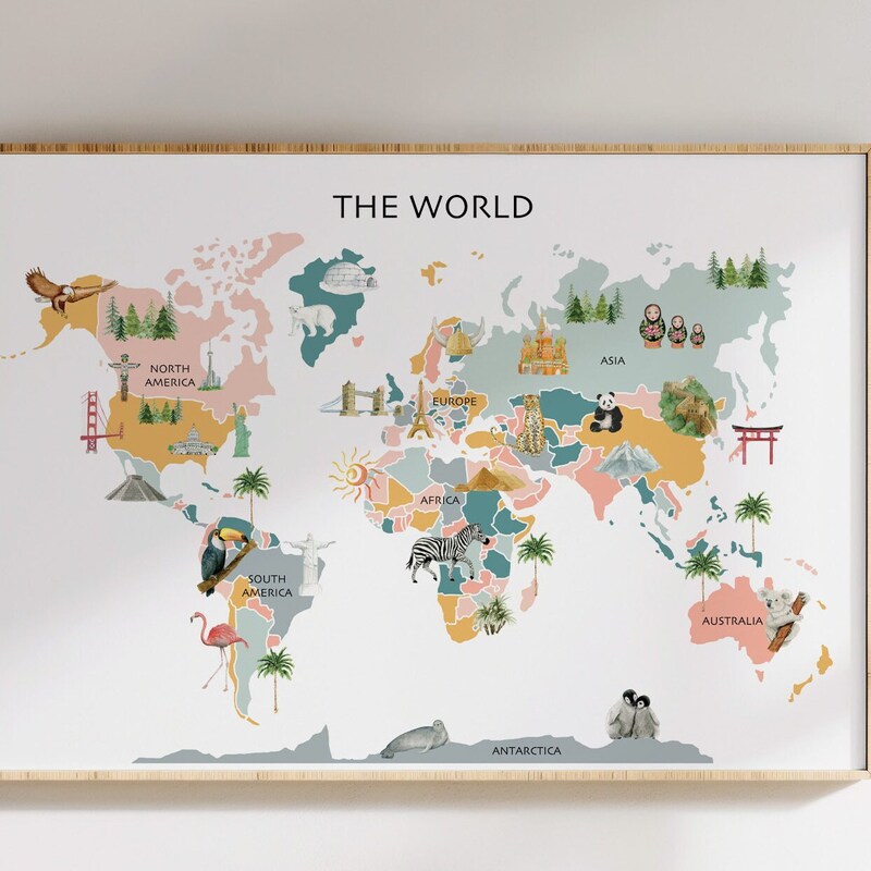 World Map Painting - Etsy