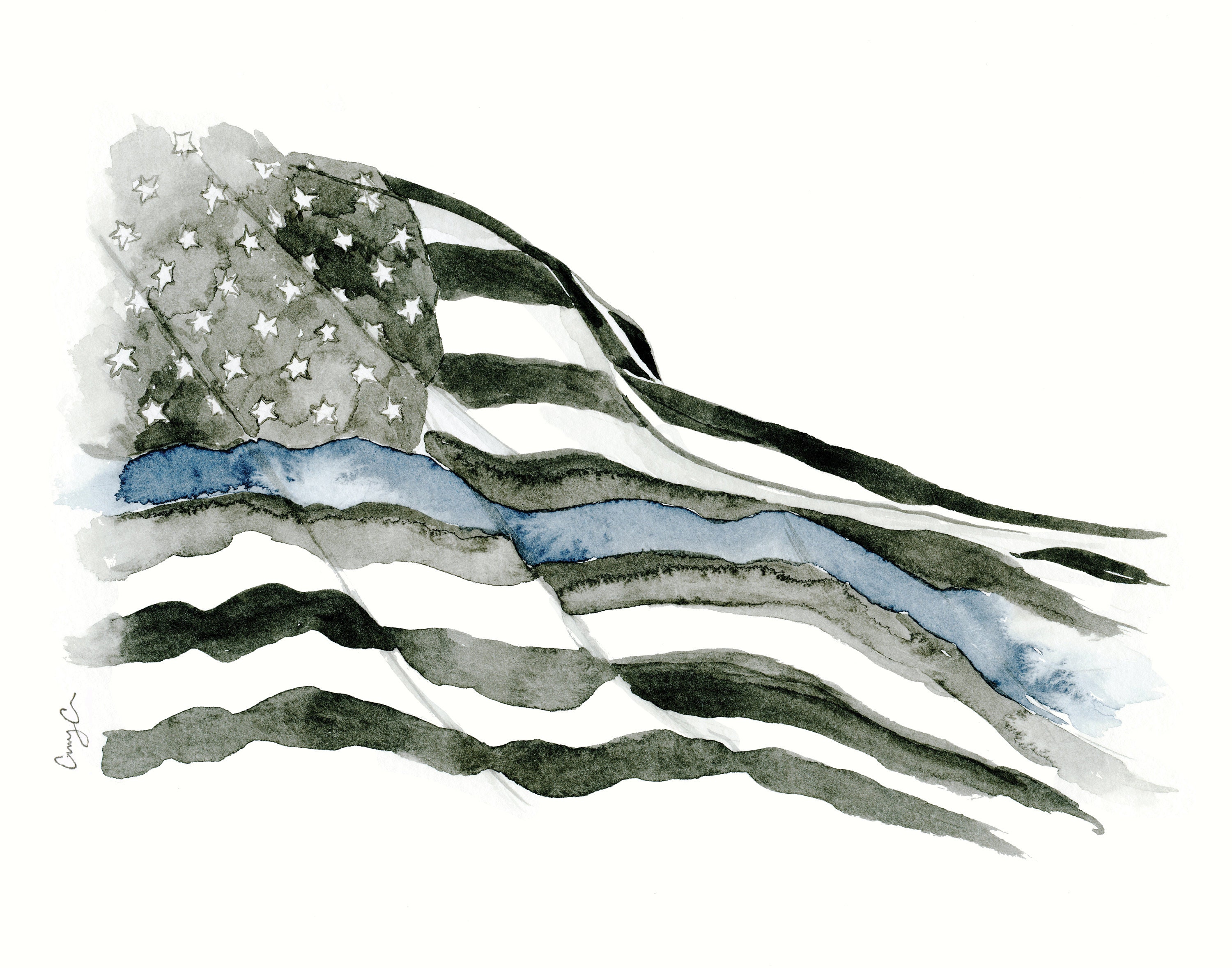 Thin Blue Line Flag Print Printable Wall Art Thin Blue Line | Etsy