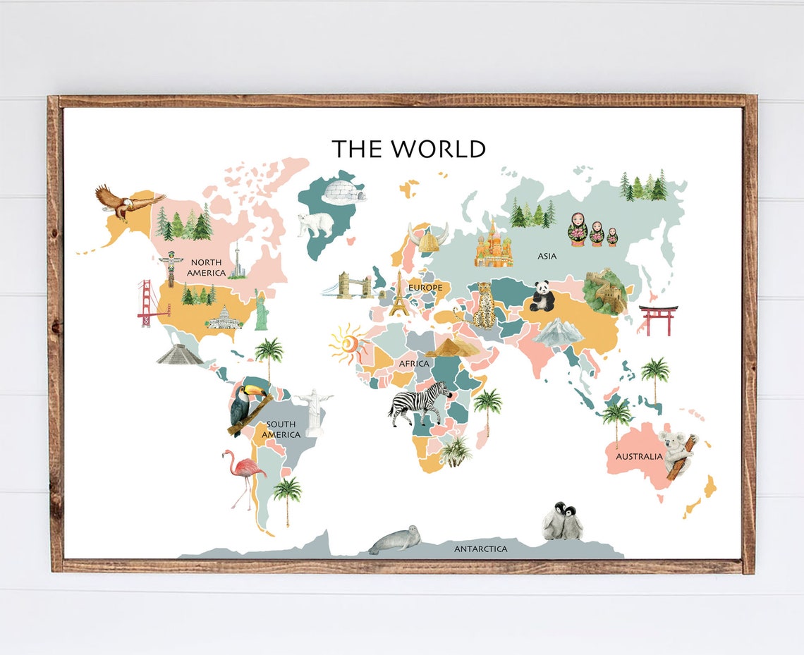 World Map Pastel World Map World Map Painting Classroom - Etsy Canada