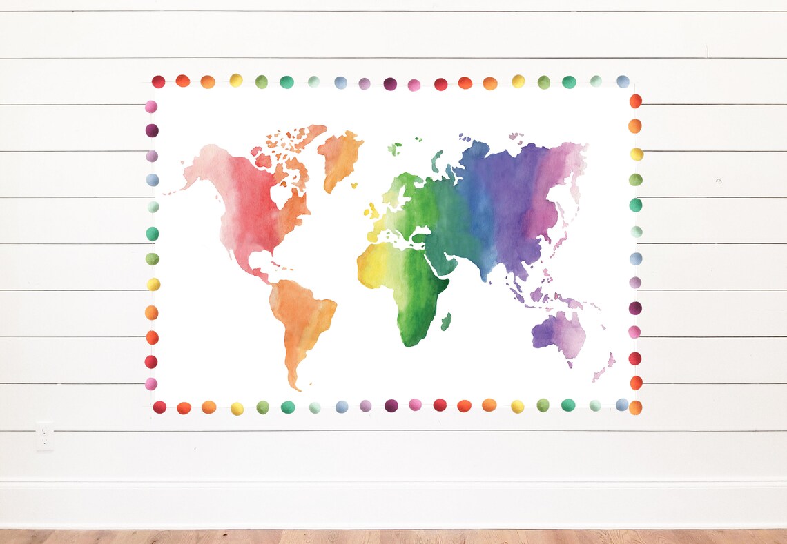 Rainbow World Map Watercolor Map World Map Painting - Etsy
