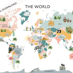 World Map, Pastel World Map, World Map Painting, Classroom Decor ...