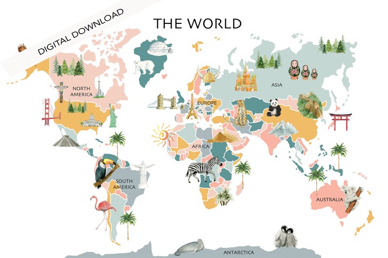 World Map Pastel World Map World Map Painting Classroom - Etsy Canada