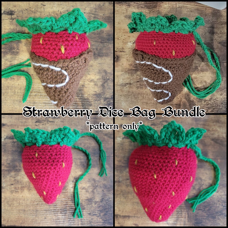 4 in 1 Strawberry Dice Bag Crochet Pattern Bundle - Etsy