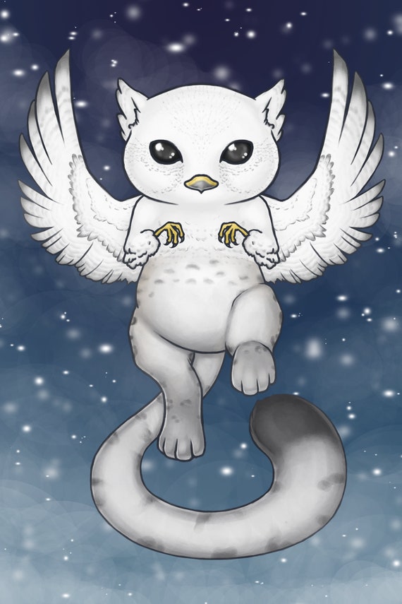 Chibi Snow Gryphon 4x6 Print | Etsy