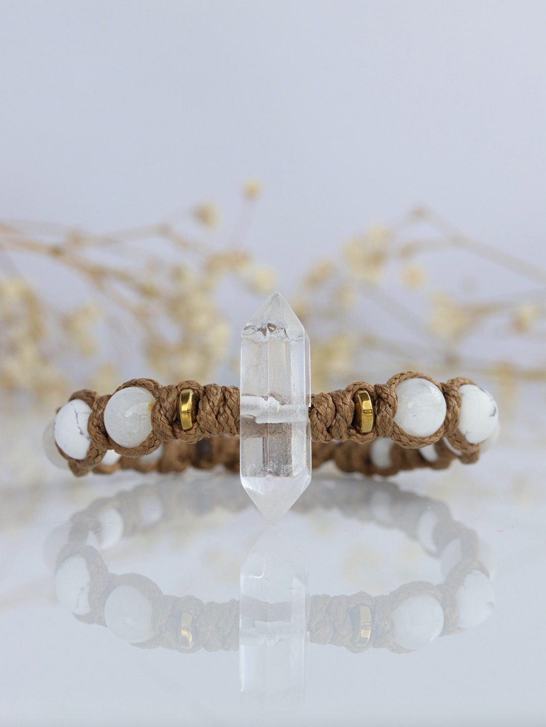 Crystal Quartz Moonstone Howlite Woman Statement Macrame Bracelet, High ...