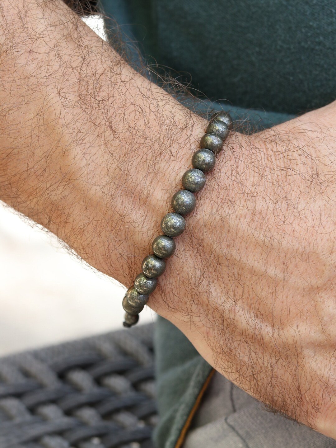 Pyrite Bracelet for Men: Natural Stone Protection, Adjustable - Etsy