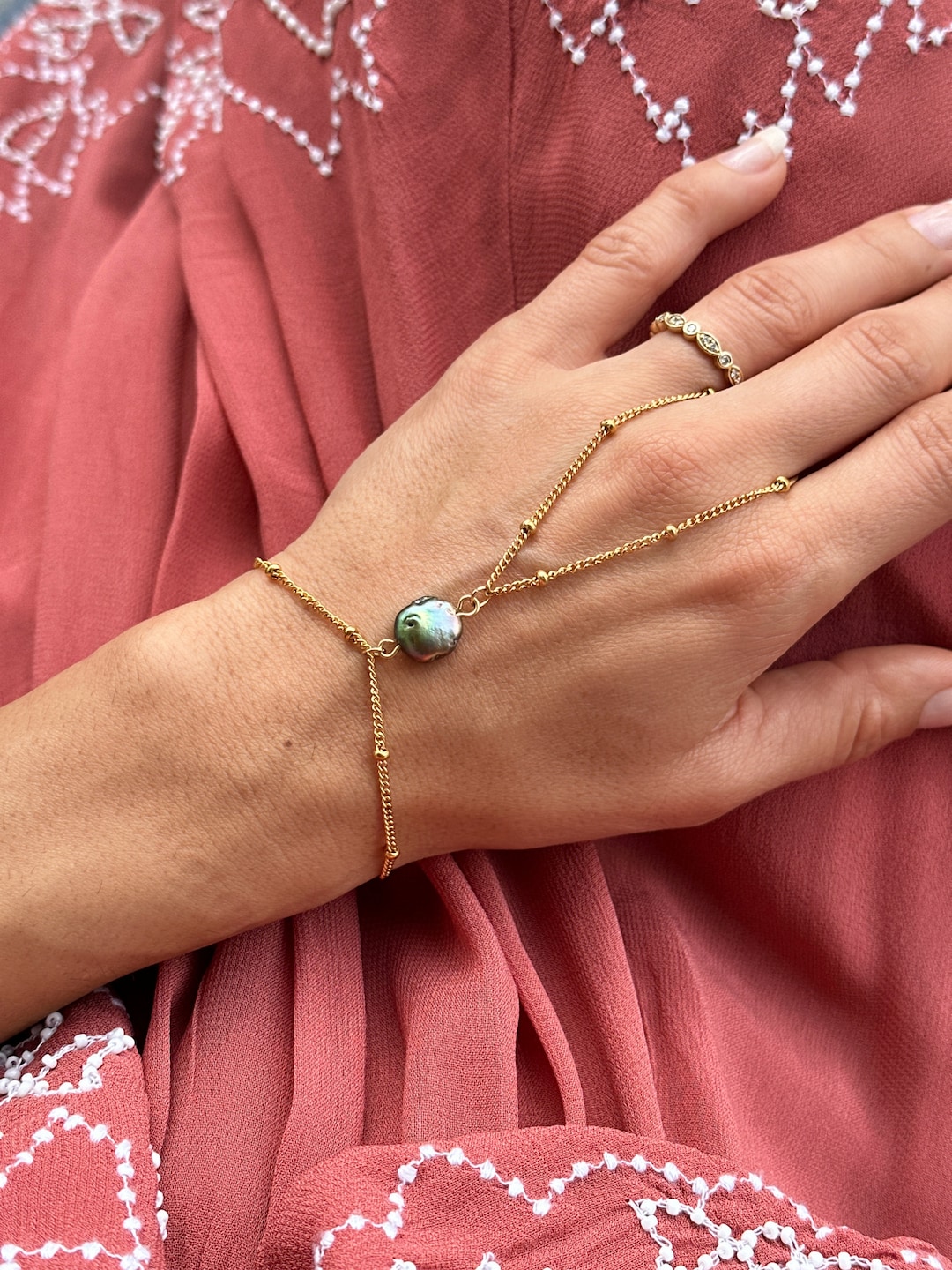 Pearl Coin Gold Hand Chain, Dainty Exotic Hand Jewelry, Elegant ...