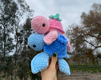 Crochet Strawberry Turtle Plushie Handmade Stuffed Animal Amigurumi ...