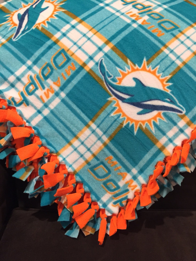 LARGE DOLPHINS NFL Handmade Fleece Tie Blanket | 55x65 | Miami Dolphins ...