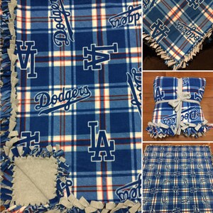 LARGE LA DODGERS Handmade Fleece Tie Mlb Blanket | 55x65 | Los Angeles ...