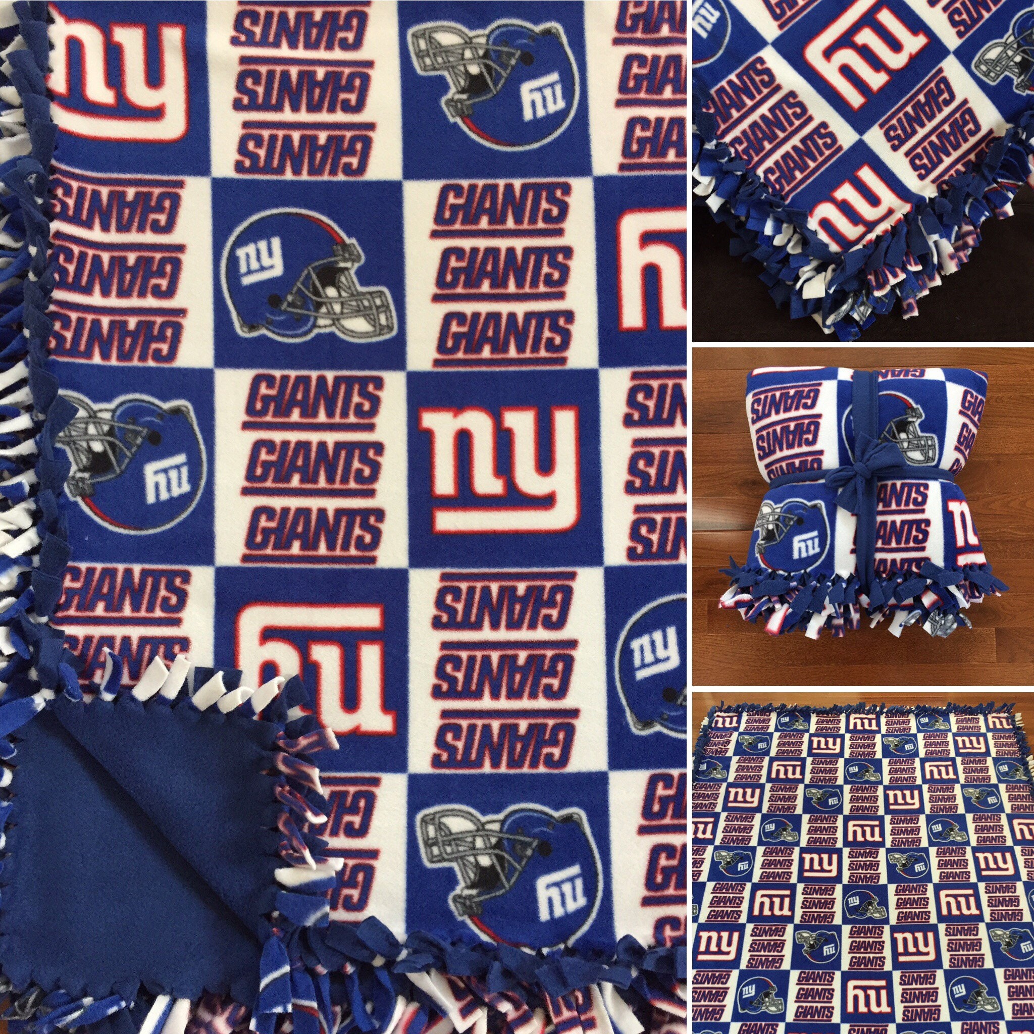 LARGE NY Giants NFL Handmade Fleece Tie Blanket 55x65 New | Etsy