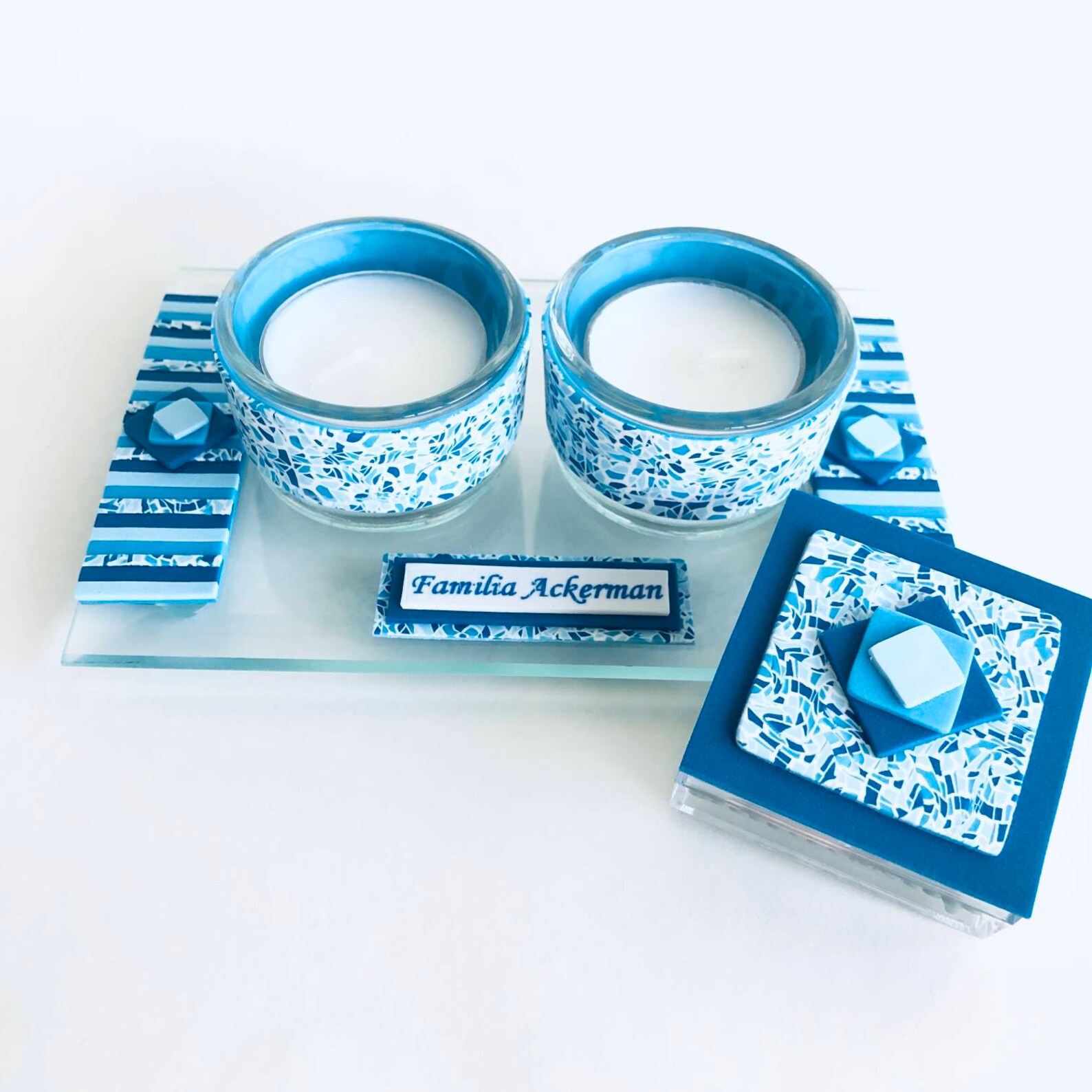 Shabbat Tea Light Candle Holder,matchbox and Tray, Handmade, Judaica ...