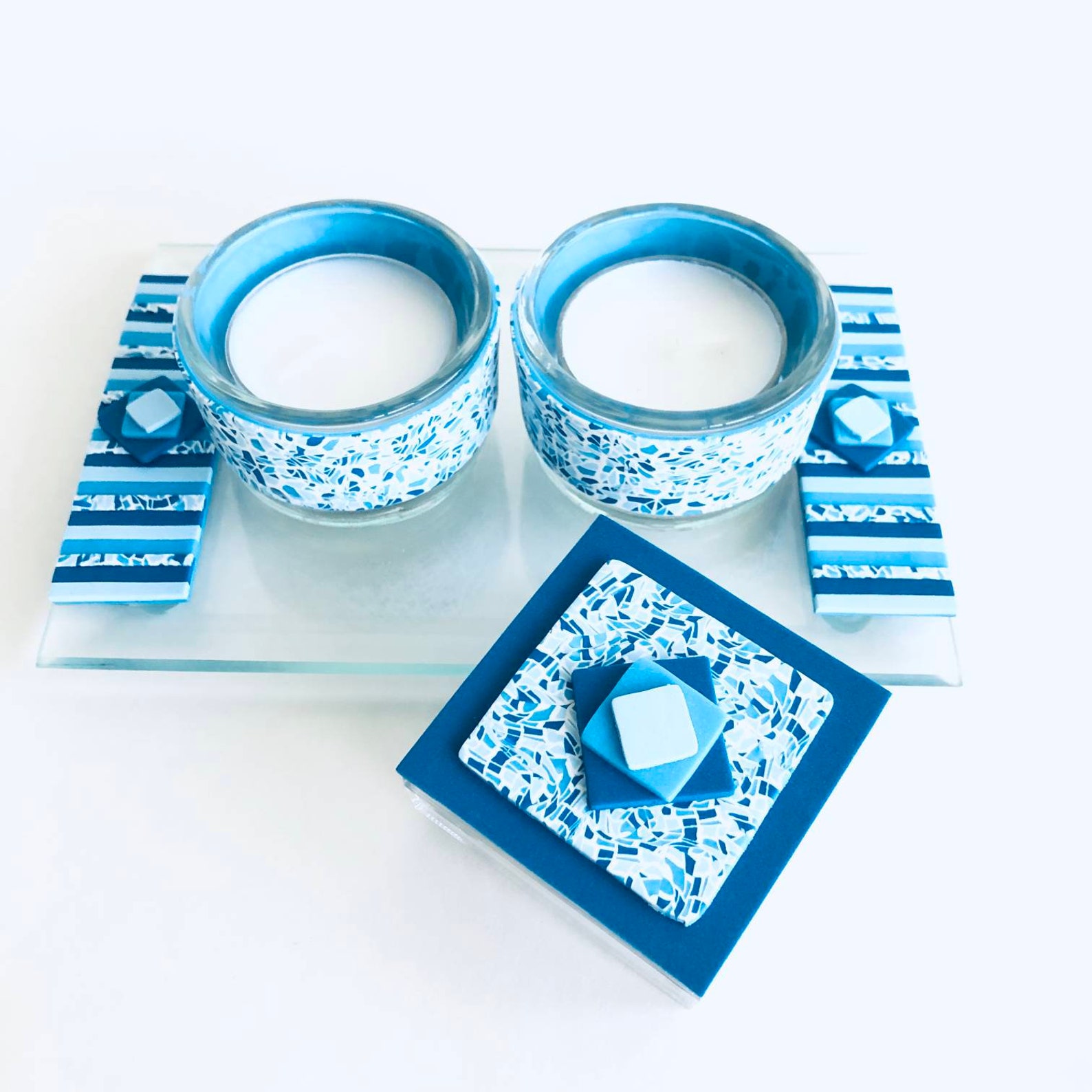 Shabbat Tea Light Candle Holder,matchbox and Tray, Handmade, Judaica ...