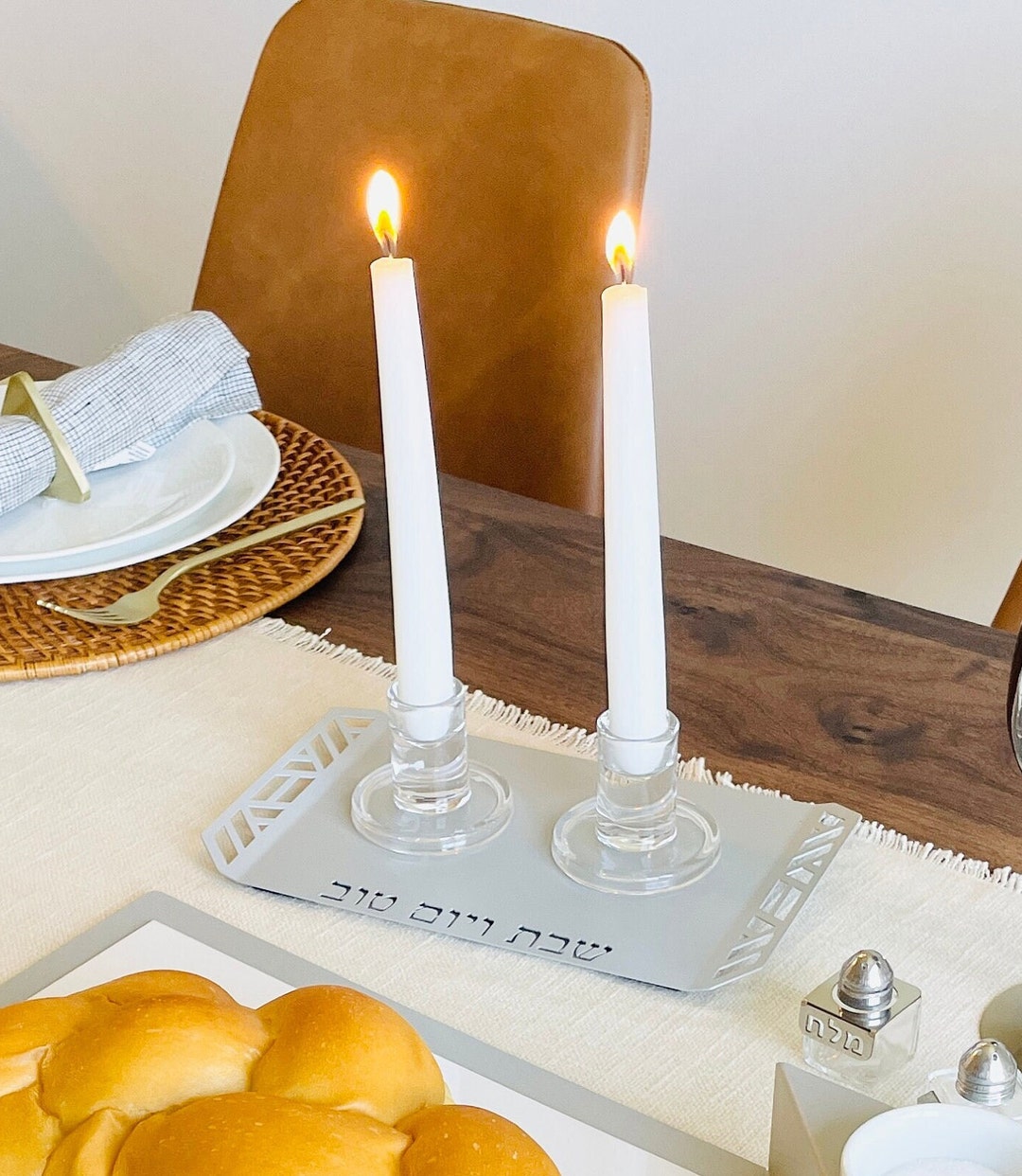 Shabbat Candlestick Holder and Tray, Judaica, Shabbat Candles, Judaica ...