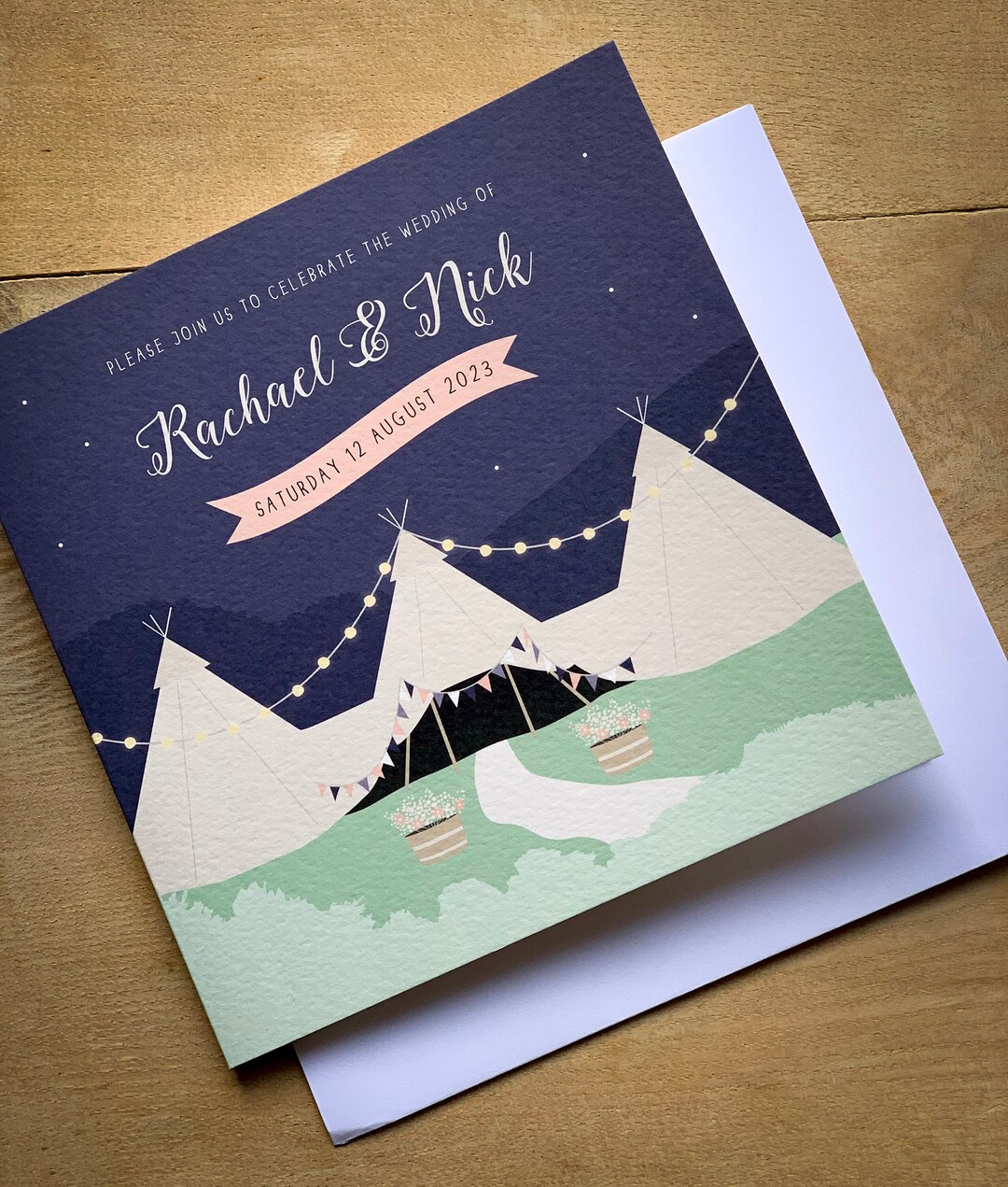 Evening Tipi Wedding Invitation Hand-drawn Twilight Bunting Silhouette ...