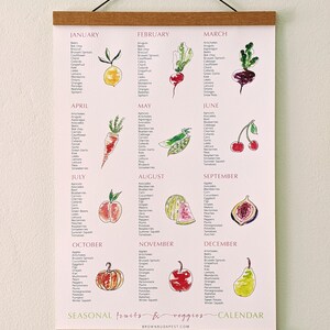 Seasonal Fruit and Veggie Calendar, Oversized Print, Kitchen Wall Decor ...