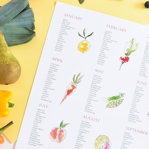 Seasonal Fruits and Veggies Calendar,kitchen Wall Decor,healthy ...