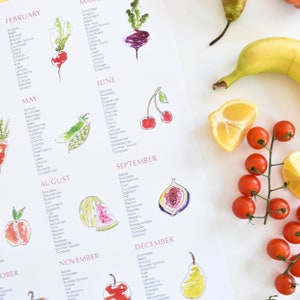 Seasonal Fruits and Veggies Calendar,kitchen Wall Decor,healthy ...