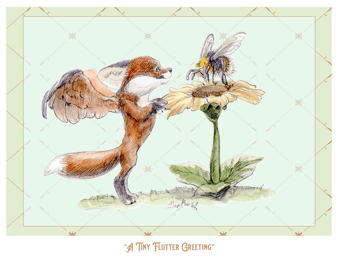 Winged Fox Art Print: A Tiny Flutter Greeting With Bumblebee (8x10) - Etsy