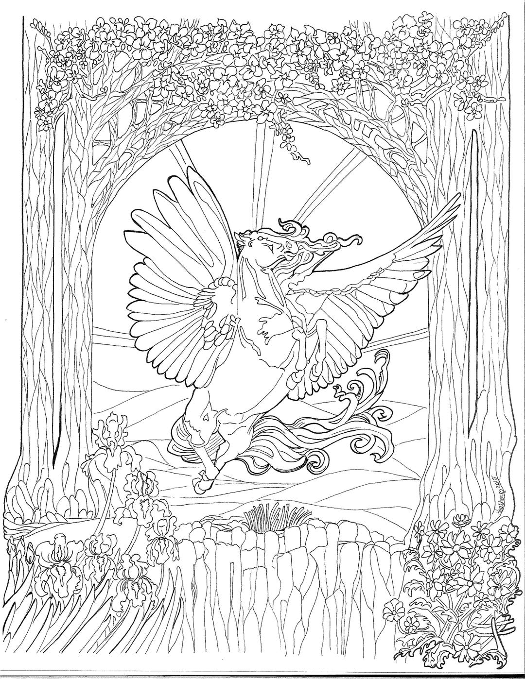 Pegasus Coloring Page | Fantasy Horse Coloring Sheet | Printable Adult ...