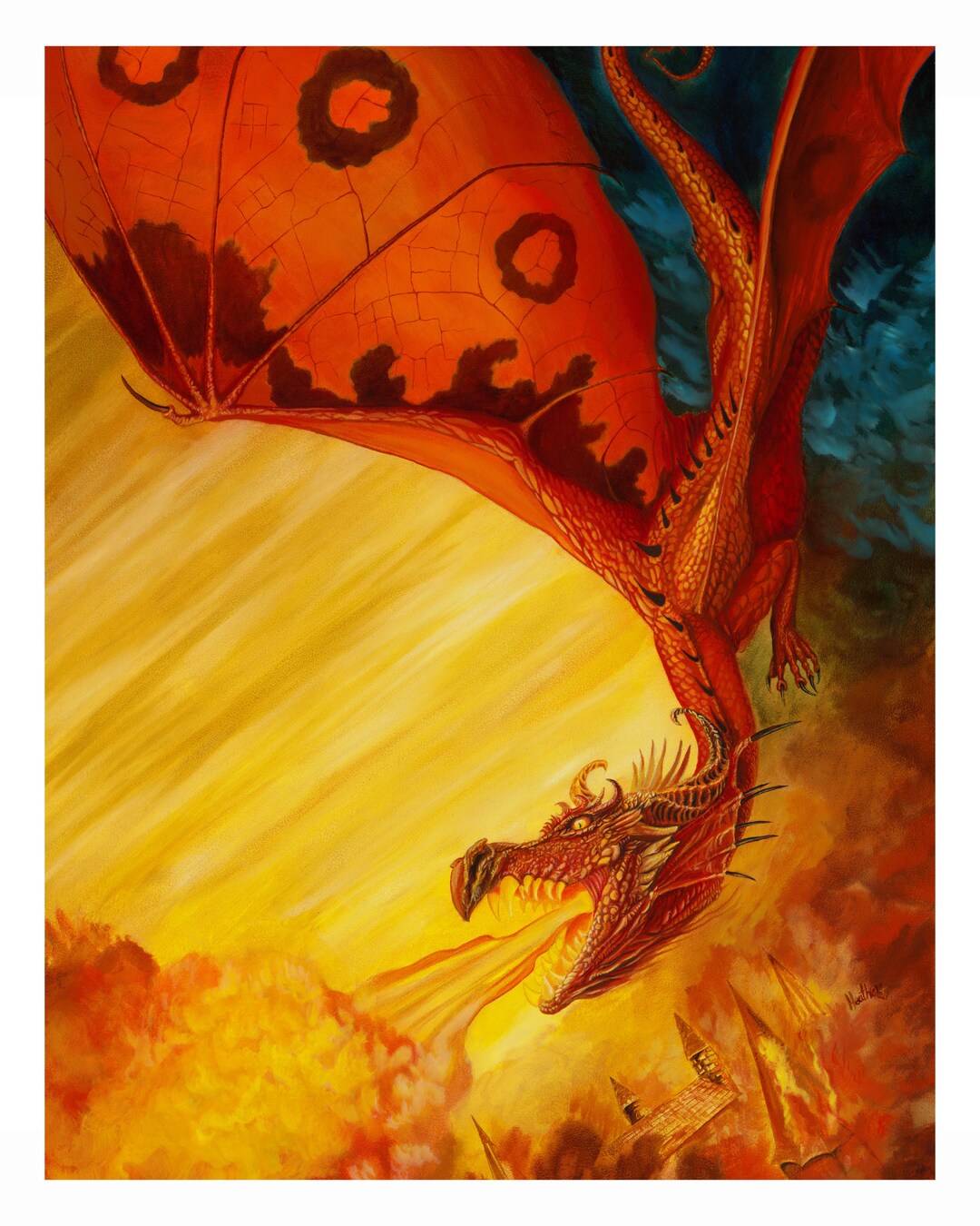 Fire Dragon Art Print: Mythical Creature Wall Decor (8x10, 11x14) - Etsy