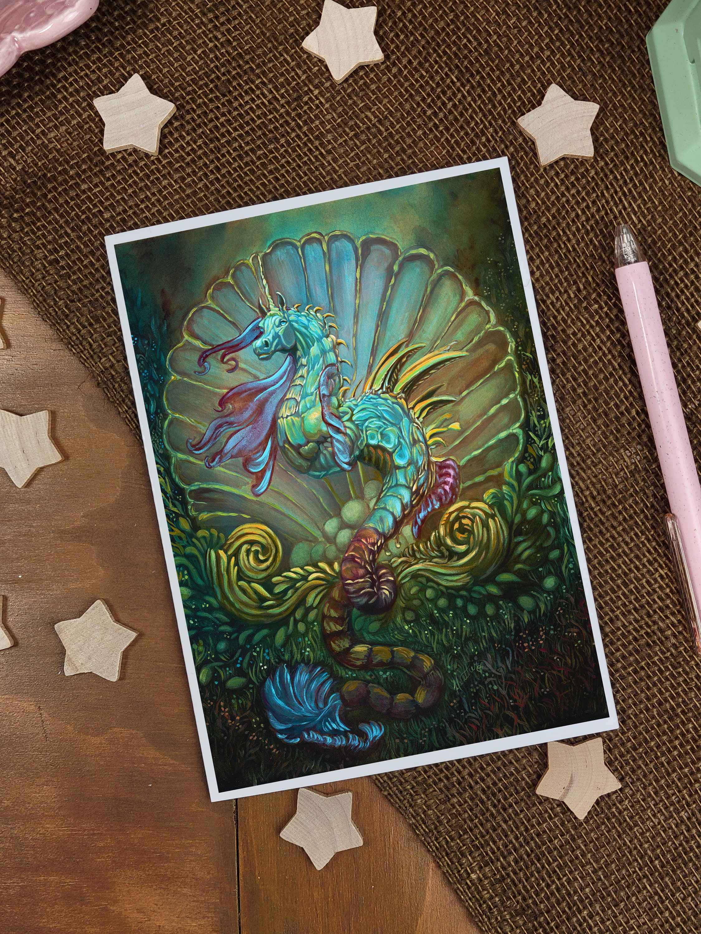 Fantasy Greeting Card. Poseidon's Hippocampus. Unicorn Seahorse. Sea ...