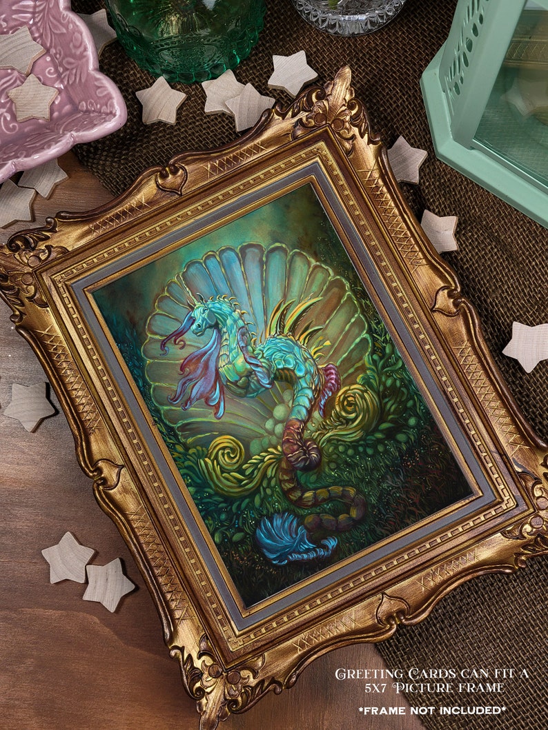 Fantasy Greeting Card. Poseidon's Hippocampus. Unicorn Seahorse. Sea ...