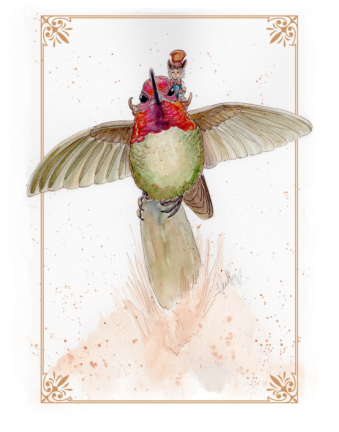 Hummingbird Fairy Fantasy Art Print. Ladies Men. Fairycore. Faerie. Fae ...