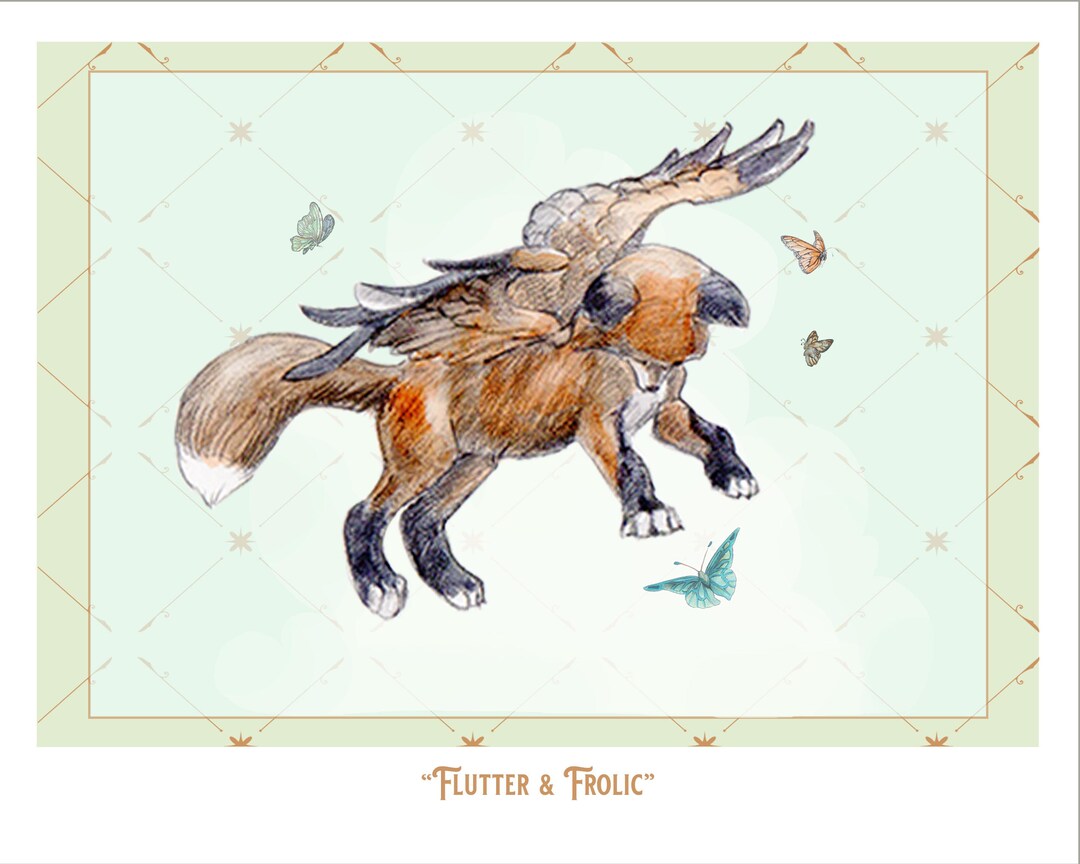 Winged Fox Art Print: Flutter & Frolic With Butterflies (8x10) - Etsy