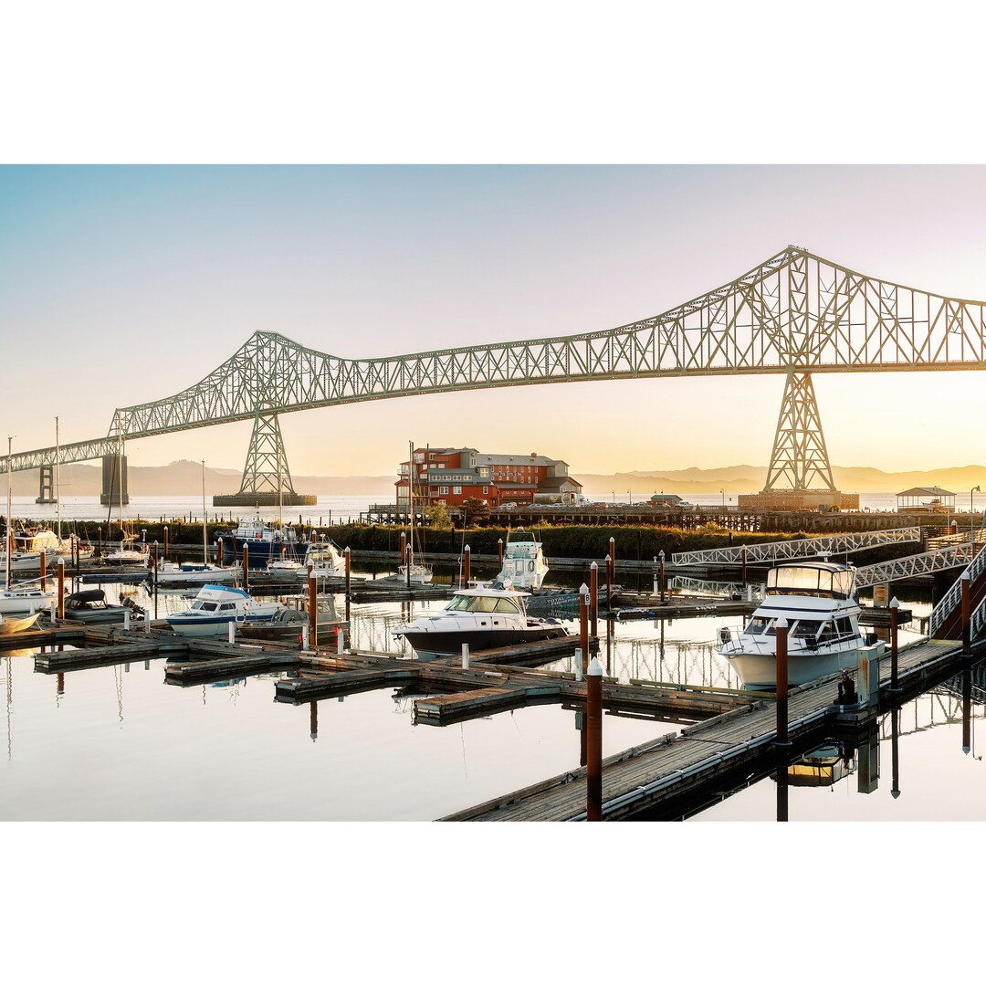Astoria OR and Astoria Megler Bridge at Sunrise - Coastal Wall Art ...