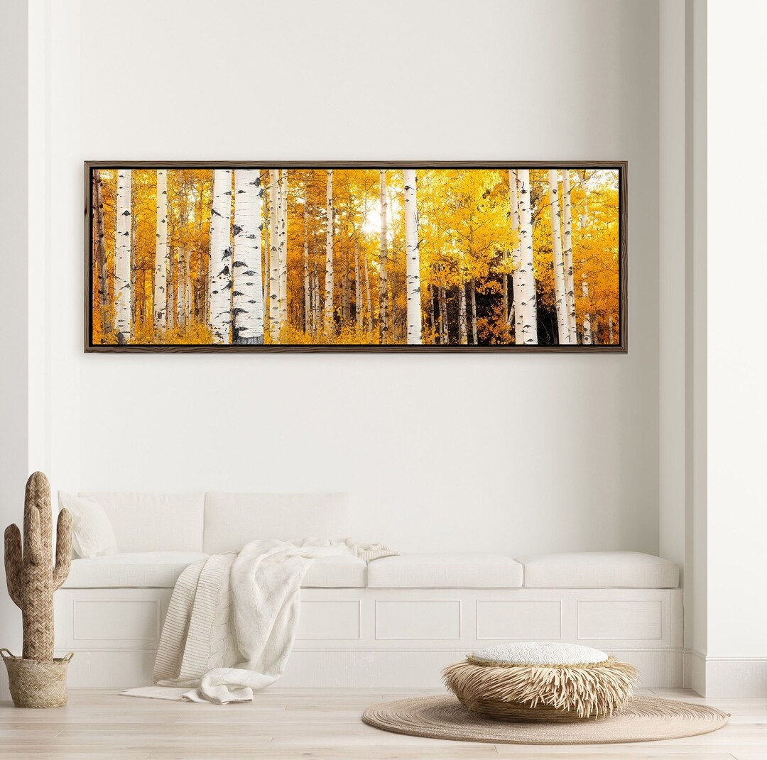 Framed Long Narrow Aspen Tree Wall Art Large Birch Canvas Art Print ...