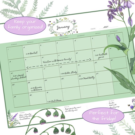 Watercolor Wildflower Monthly Layout Planner Printable Undated - Etsy