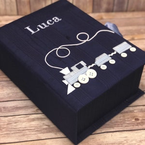 Medium Baby Keepsake Box With Choo Choo Train on Moiré // Trains Baby ...