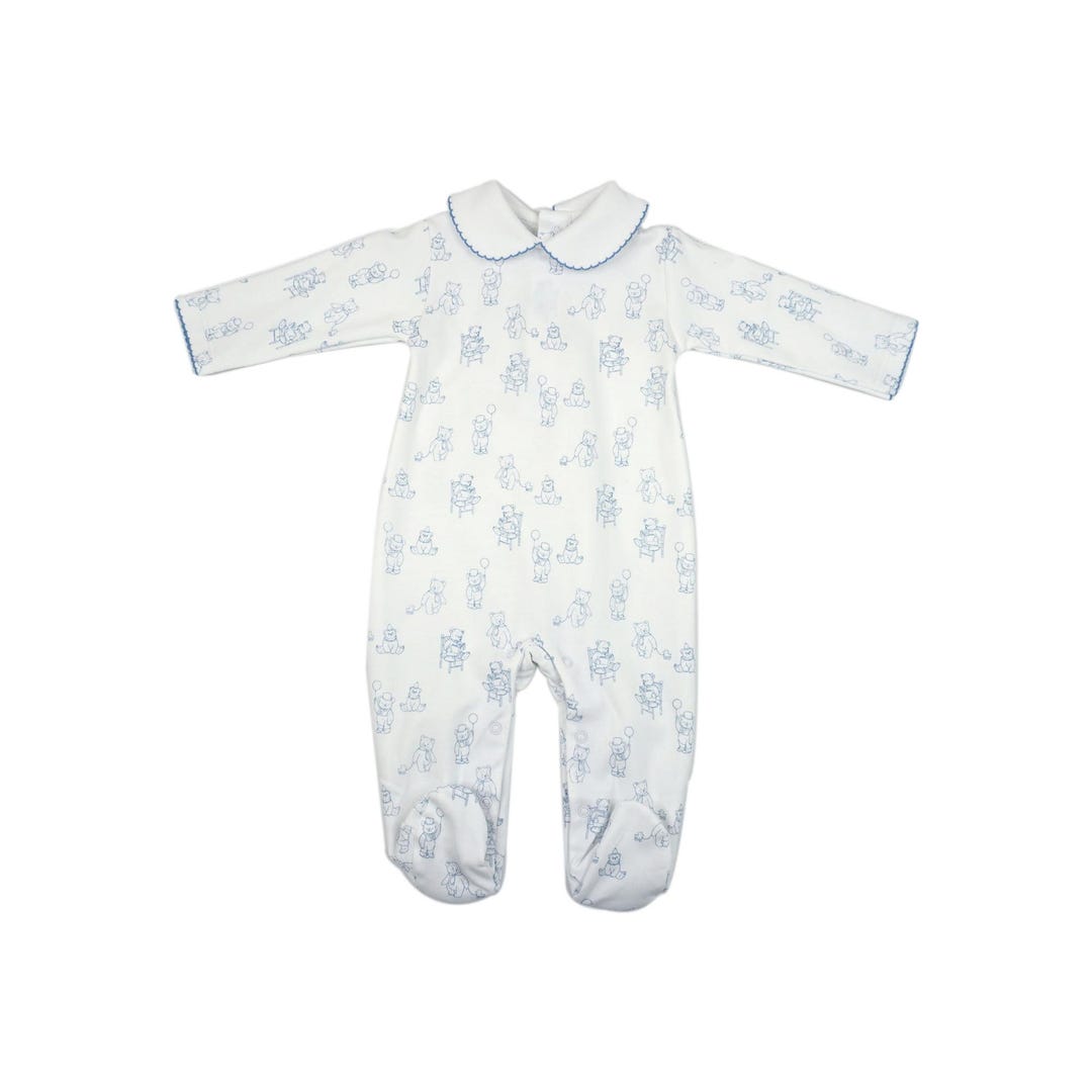 Vintage Bear Pima Cotton Baby Footie – Blue Bear Print | Peter Pan ...