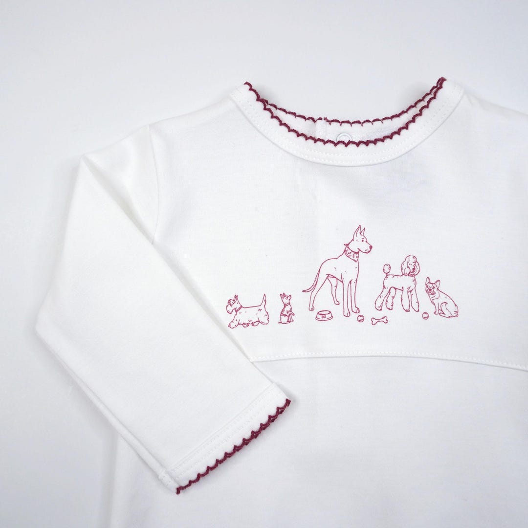 Red Dogs Pima Cotton Baby Gown | White Infant Gown With Red Dog Print ...