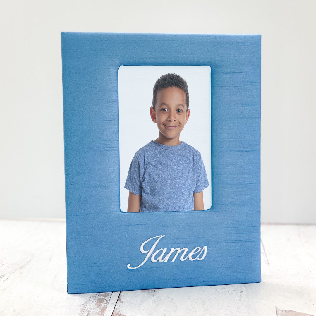 Baby Photo Frame in Shantung // Blue Photo Frame, Boys Photos - Etsy