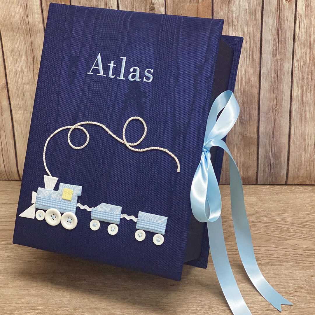 Medium Baby Keepsake Box With Choo Choo Train on Moiré // Trains Baby ...